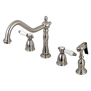 Kingston Brass KB1798BPLBS Bel Air 8 inch To 16 inch Widespread Kitchen Faucet with Brass Sprayer, 8-1/4 inch In Spout Reach, Brushed Nickel
