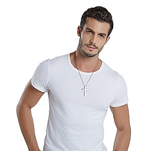 Reve Simple Stainless Steel Silver Tone Cross Pendant Necklace for Men Women, 20-24 Inches Chain (20)