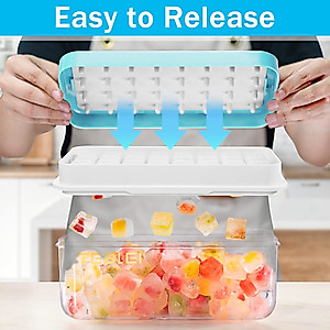 TEBLEI Ice Cube Tray with Lid and Bin, 64 Pcs Mini Ice Cube Trays with Scoop and Tongs, Ice Maker for Small Freezer, Kitchen Gadgets and Apartment Essentials, Easy-Release & Stackable