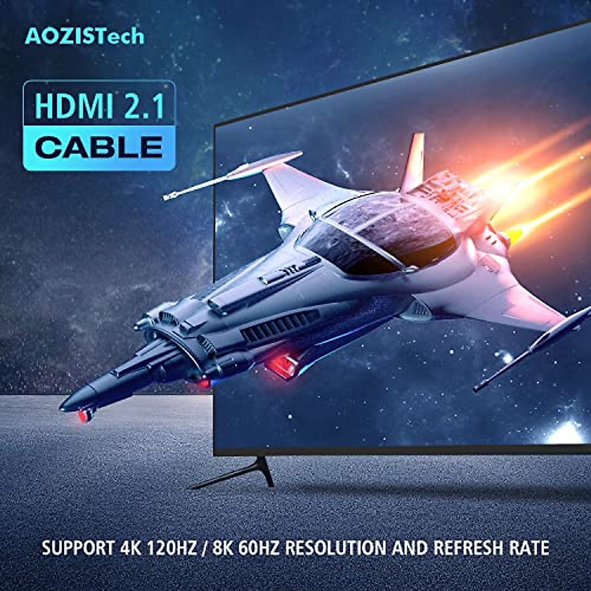 AOZISTech 8K HDMI 2.1 Fiber Optic Cable 50FT 8K@60Hz 4K@120Hz 48Gbps Dynamic HDR eARC Compatible with PS5/4, Xbox Series X, RTX 3080 3090, LG C9