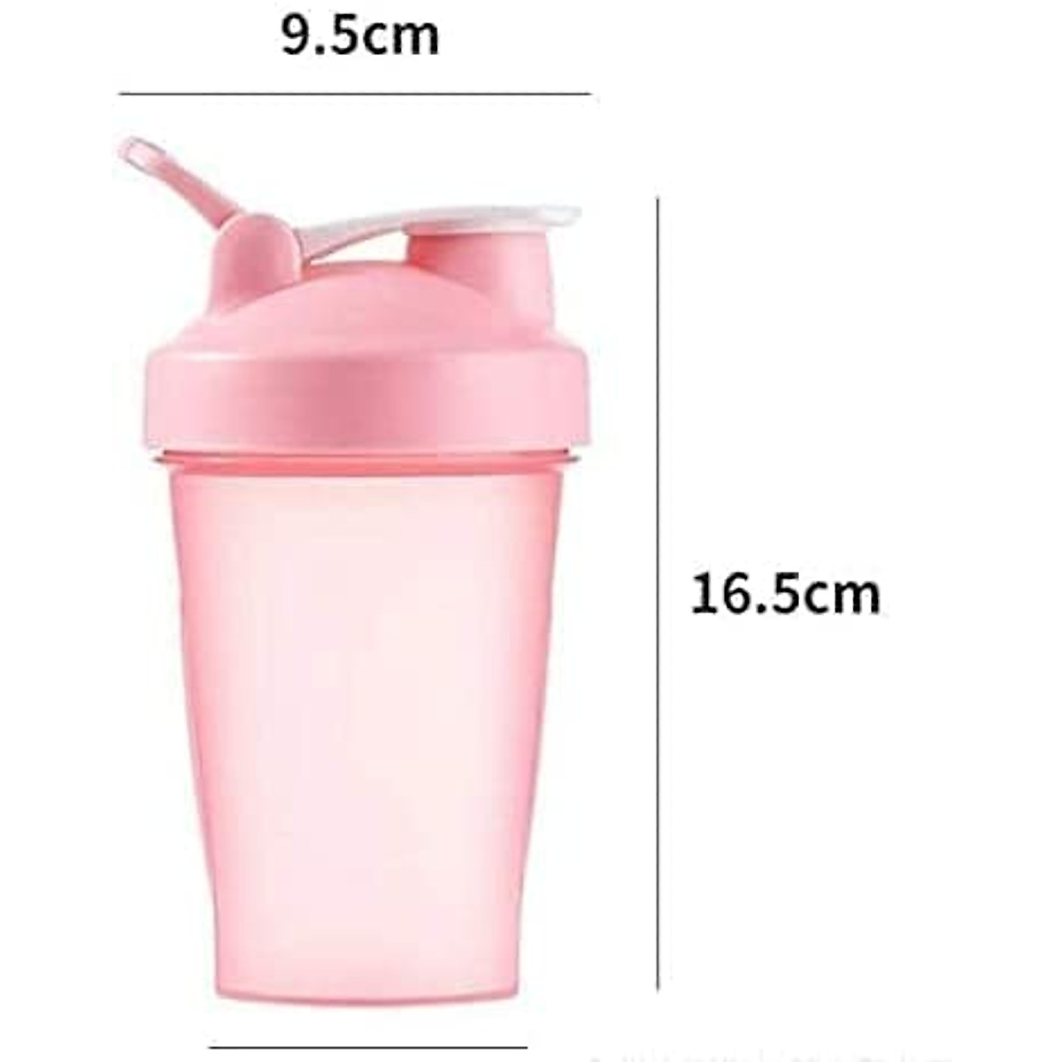 Shaker Bottle in Light Pink(Lid & Cup),Printed Scale Marks of 12 OZ & 400 ML,3 PCS 1.77" Non-Metal Blender Ball (Pink,Green,Purple),Anti-Leaking,BPA F