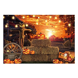 Funnytree 7x5FT Halloween Photography Backdrop Hallowmas Eve Gloomy Devil Pumpkin Scarecrow Background Horrible Scary Nightmare Party Banner Dress Up Decor Favors Gifts Photobooth Props