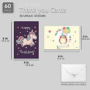 Hotcinfin Happy Birthday Cards Assortment Boxed Set, Bulk Assorted 60 Design Greeting Gift Cards With Envelopes,Stickers-Funny Blank Note for Friend, Kids,Men, Women,4X6