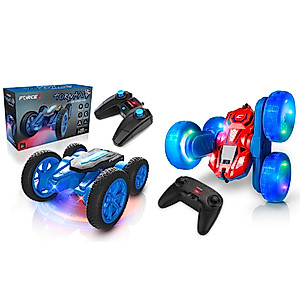 Force1 Cyclone LED AND Tornado Remote Control Car Bundle - Double Sided Fast RC Cars (2) Stunt Cars with 360 Flips, All Terrain Tires, LEDs, RC Crawler Rechargeable Toy Car Battery for Kids and adults
