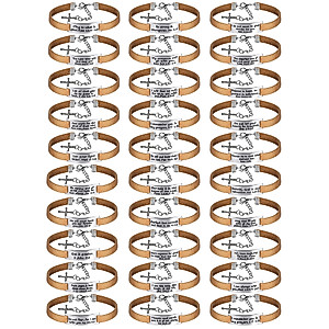 WILLBOND 30 Pcs Inspirational Message Leather Bracelet for Women Christian Engraved Ornament Jewelry Gift Religious Gifts for Women Motivational Quotes Women's Wrap Bracelets(Religion Style)