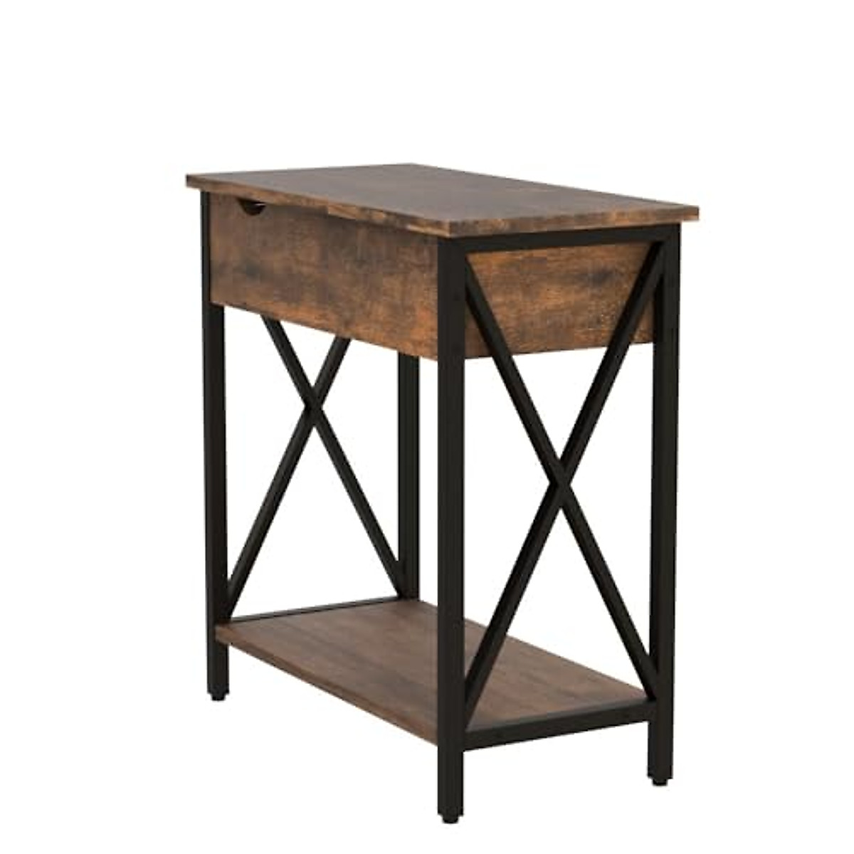 WEENFON Side Table Set of 2, End Tables with Storage, 2 Tier Sofa Table for Small Space, Flip Top Narrow Nightstand, Bedside Tables, X-Shaped Enhanced Legs, Tall Couch Table for Living Room, Bedroom