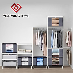 YearningHome 6Pack 90L Storage Bag for Clothes Large Capacity Storage Containers with Reinforced Handle Foldable Closet Organizer for Comforters, Blankets, Bedding, Sweater with Sturdy Zipper, Clear Window, Grey