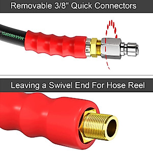 POHIR Pressure Washer Whip Hose 5FT, Hose Reel Connector Hose 248°F Hot/Cold Water Jumper Hose 3/8" with Quick Connect Adapter, Industry Grade Steel Wire Braided & Synthetic Rubber Jacket 4800 PSI