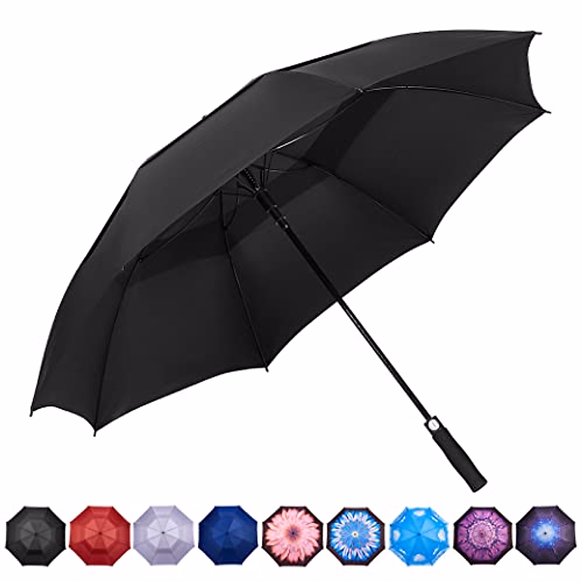 Goothdurs 62 Inches Golf Umbrella Automatic Open Windproof Waterproof Large Double Canopy Vented Rain Stick Umbrellas for Men Women
