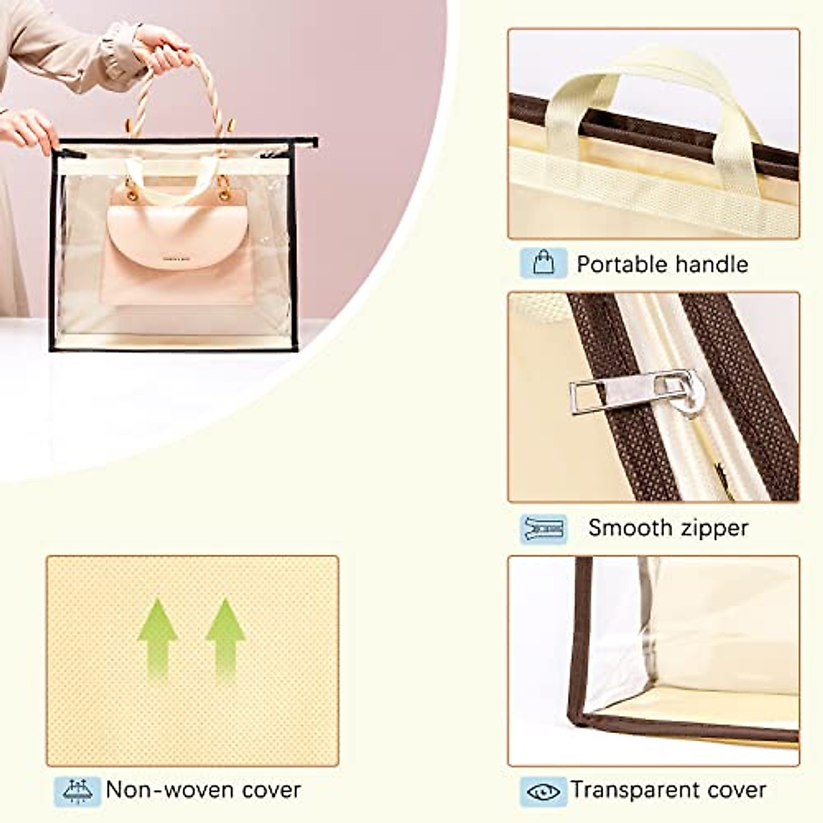 CINPIUK 8 Pack Handbag Dust Bags Clear Purse Storage Organizer for Closet, Hanging Zipper Storage Bag for Handbags