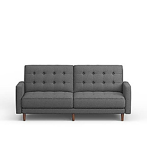 Glenwillow Home 81.5" Mies Square Arm Sleeper Sofa with 32-Button Tufting in MCM Vintage Design in Dark Grey