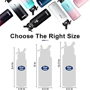 Lumesner Vacuum Insulated Stainless Steel Water Bottle,1200ml/950ml/650ml- 2 Lids (Straw Lid and Spout Lid), 2 Straws Water Bottle (40 oz, Midnight Black)