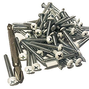 60 pcs # 8 X 1 1/2" White Screws White pan Head Machine Screws White rv Screws Twinfast Thread Cargo RV Zinc Plated Corrosion Resistance #2 Phillips Bit with Screw Bit