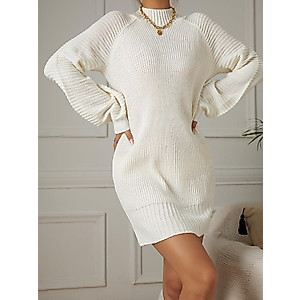 AISAIFO 2023 Women's Chunky Cable Knit Sweater Dress - Fall & Christmas Tunic (US, Alpha, Medium, Regular, Regular, White)
