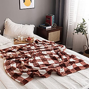 NEWCOSPLAY Buffalo Plaid Throw Blanket Soft Flannel Fleece Checker Pattern Lightweight Decorative Blanket for Bed Couch (280GSM-White Coffee, Throw(50"x60"))