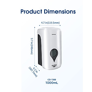 Manual Foaming Soap Dispenser, 35 oz (1000ml) Refillable Wall-Mount Foam Hand Soap Dispenser-Dark Grey, CD.PANG