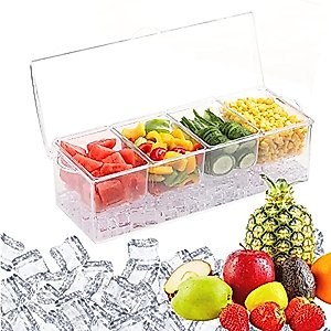 Yatmung Chilled Condiment Server with Lid, Serving Platter and Tray for Parties on Ice Party Tray for Serving Food Fruit Tray for Bar Condiment Tray with Lid