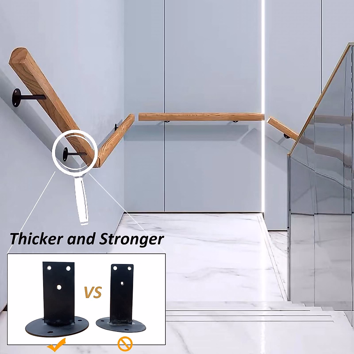 Indoor Wooden Handicap Handrails for Stairway/Entrance/Hot Tub, Long 3m 3.5m 4m 4.5m 5m 5.5m 6m Disabled Porch Railing/Hand Pipe, Handrail Supports System (Size : 1.1m(3.6ft)=1 Sections)