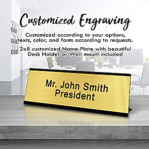 Name Plates for desks - Office Desk Name Plate Personalized with Desk or Wall Holder Customized Engraving 2x8