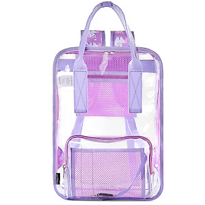 VASCHY Clear backpack for Women, Heavy Duty Transparent See Through Stadium Approved Square Backpack for Teen Girls Bookbag Schoolbag Unicorn