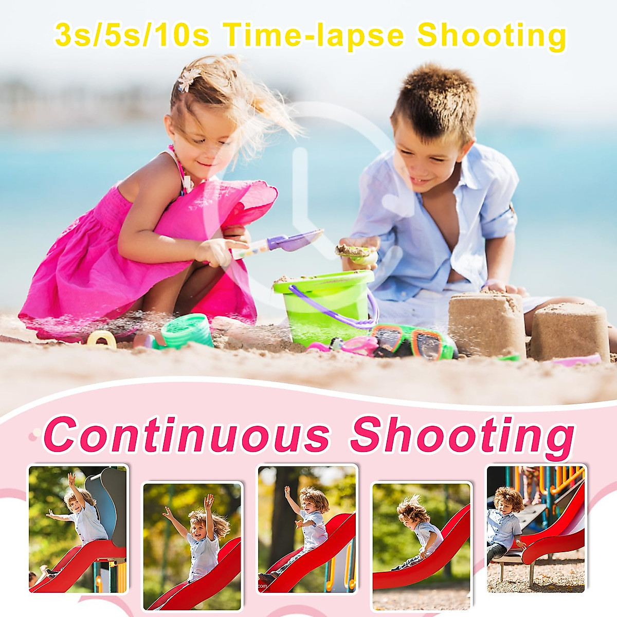 Instant Print Camera for Kids, USHINING Kids Instant Cameras Ink Free Printing Selfie Digital Camera for Kids Aged 3-12,1080P Video Camera with 2.4" Screen,SD Card,Color Pens,Papers,Lanyard (Pink)