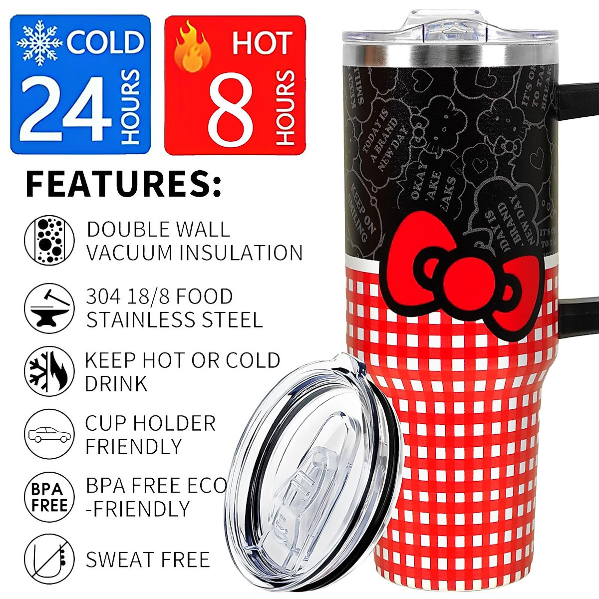 Sunmdecor 40 Oz Tumbler with Handle and Silicone Straws,Coffee Insulated Tumbler with Handle,40oz tumbler with handle