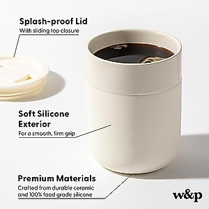 W&P Porter Ceramic Mug w/ Protective Silicone Sleeve, Blush 16 Ounces | On-the-Go | No Seal Tight | Reusable Cup for Coffee or Tea | Portable | Dishwasher Safe