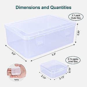 GRBEEVIITEK Premium Craft Organizers and Storage Containers, 15 Pack Small Bead Organizer Box, Sturdy Bead Storage Containers, Portable Plastic Box Set with Hinged Lids, Clear & Stackable