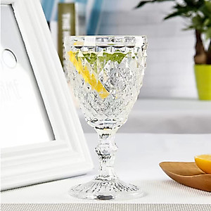 Ufrount Vintage Wine Glasses,10 Ounce Red Wine Glasses Set of 12,Clear Stemmed Glassware Embossed Water Goblets for Wedding,Party,Restaurant