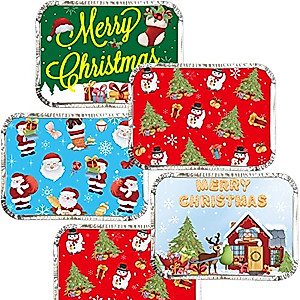 WorldBazaar Christmas Aluminum Food Containers with Lids Christmas Leftover Containers with Lids 36 PCS Disposable Santa Goodie Sacks Containers Christmas Winter Party Favors