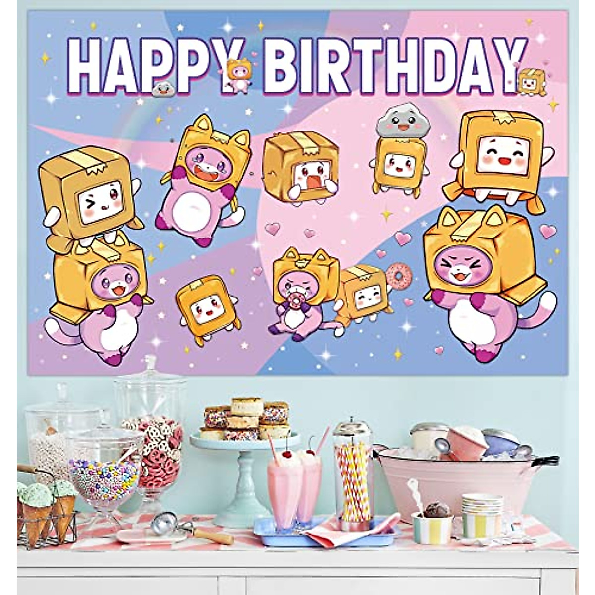 Cute Cartoon Party Supplies Cartoon Backdrop for Birthday, 5 * 3FT Girl Happy Birthday Backdrop for Party Decorations, Party Favor Banner Decor Photo Background for Girls Kids Birthday Baby Shower