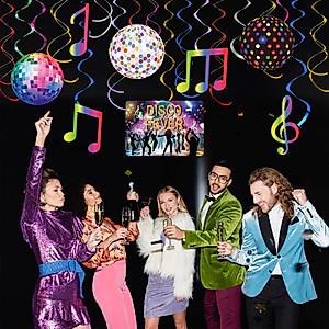 Dianelhall 53 Pieces Disco Party Decorations, 70s Disco Ball Hanging Swirls 70s Party Hanging Swirls Ceiling Decor for Retro Disco Fever Party 70's Boogie Party 1970s Birthday Hippie Party Favors