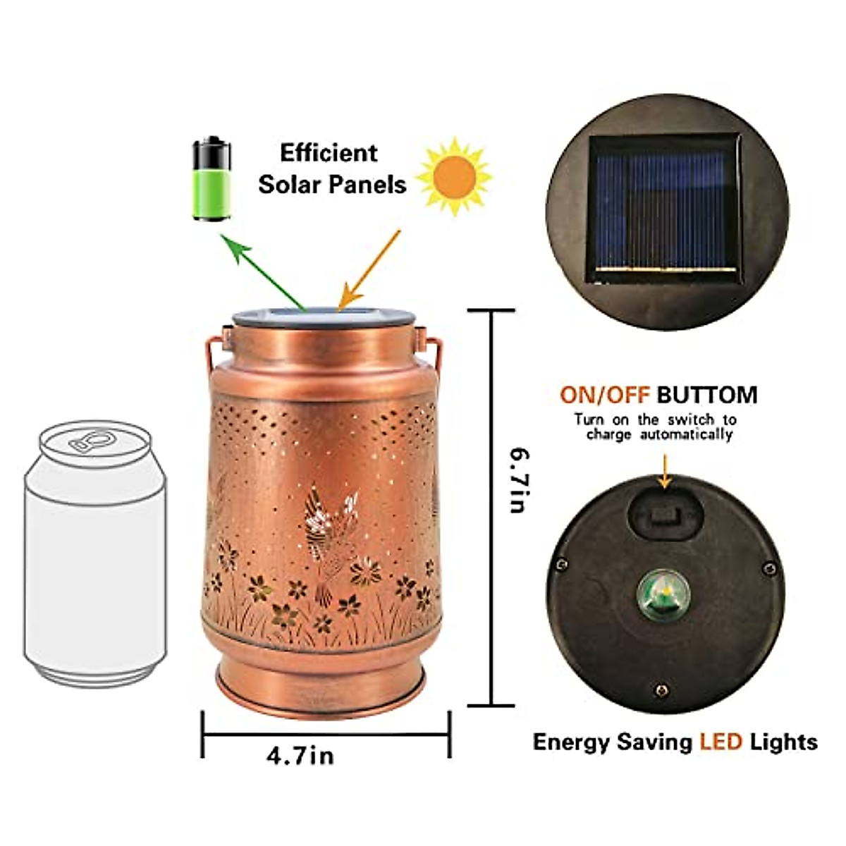 DIBIEECN Hummingbird Solar Lantern Lights Outdoor Hanging, Metal Decor Lanterns-Waterproof LED Decorative Light for Garden Patio Yard Lawn Backyard Front Porch as Gifts for Mom Grandma Women