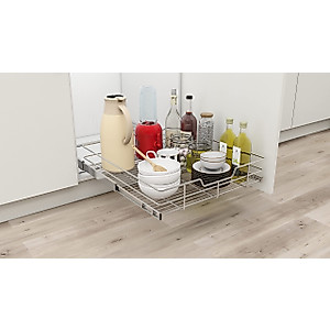 Pull Out Cabinet Organizer - Slide Out Under Cabinet Basket for Kitchen, Bathroom, Pantry Heavy Duty Slide Out Shelves, Requires At Least 24” Cabinet Opening (23.6W x 22D x 5.5H inch, Chrome)