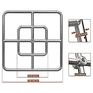 onlyfire 18 Inch Square Fire Pit Burner Ring for Natural Gas & Propane Fire Pit and Fireplace, 304 Stainless Steel DIY Firepit Burner for Both Indoor and Outdoor, BTU 147,000 Max