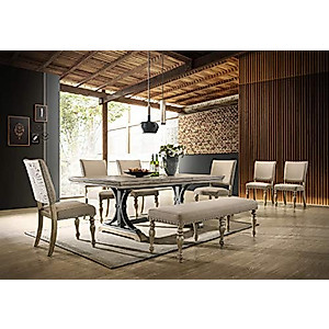 Roundhill Furniture Birmingham 8-Piece Extendable Table with Nailhead Bench Dining Set, Driftwood