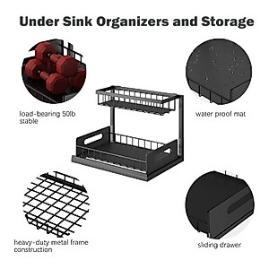Under Sink Organizers and Storage - ZeJlo Metal 2 Tier Rustproof Under Cabinet Storage - Sliding Kitchen Sink Organizer for Kitchen Bathroom