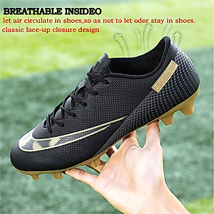 OAOUIA Men's Soccer Cleats Training Soccer Shoes Youth Outdoor Football Shoes Indoor Futsal Breathable Sneakers Black 7