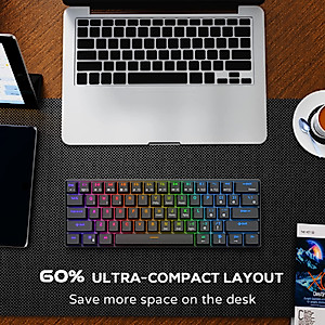 RK ROYAL KLUDGE RK61 60% Mechanical Keyboard with Coiled Cable, 2.4Ghz/Bluetooth/Wired, Wireless Bluetooth Mini Keyboard 61 Keys, RGB Hot Swappable Red Switch Gaming Keyboard with Software - Black