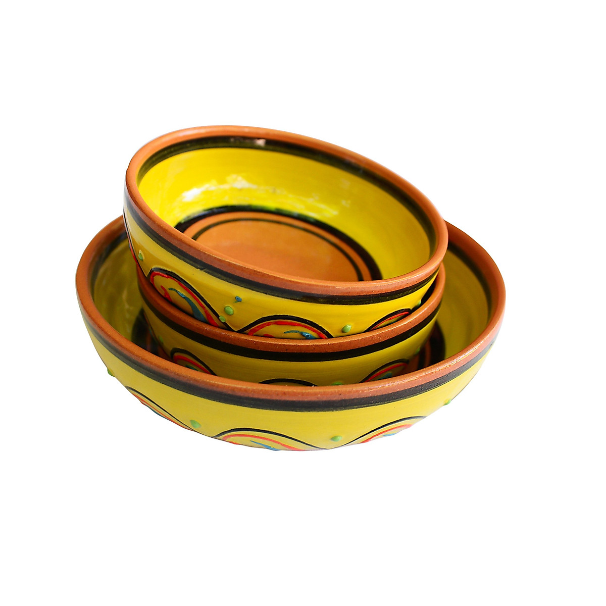 Canyon Cactus Ceramics Spanish Terracotta Set of 3 Small Dipping Bowls, Yellow
