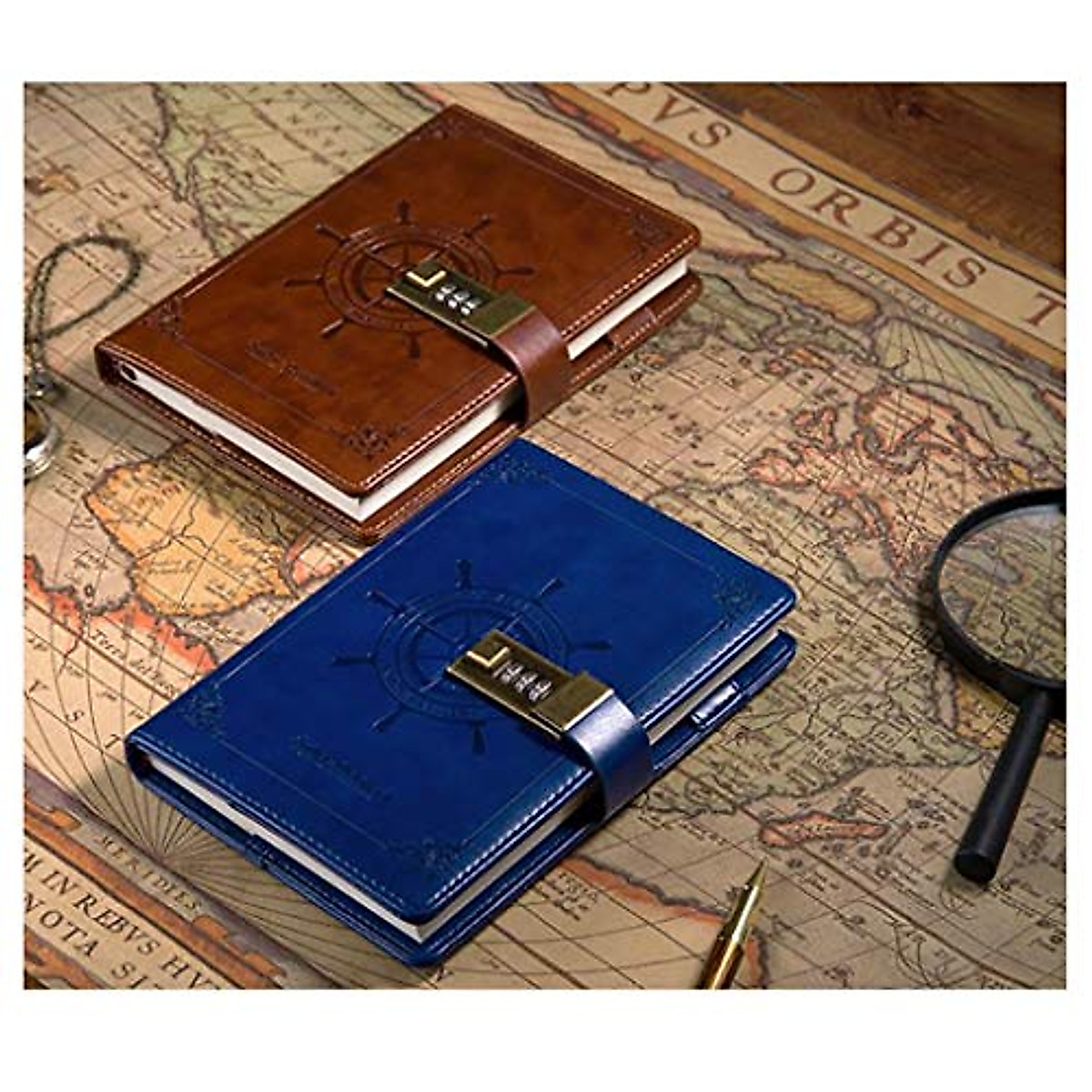 YIAAN Writing Notepads Notebook Journal Digital Password Combination Notebook Student Diary Notepad B6 PU Leather Creative Retro for Travel Business Office Thick Paper (Color : Blue)