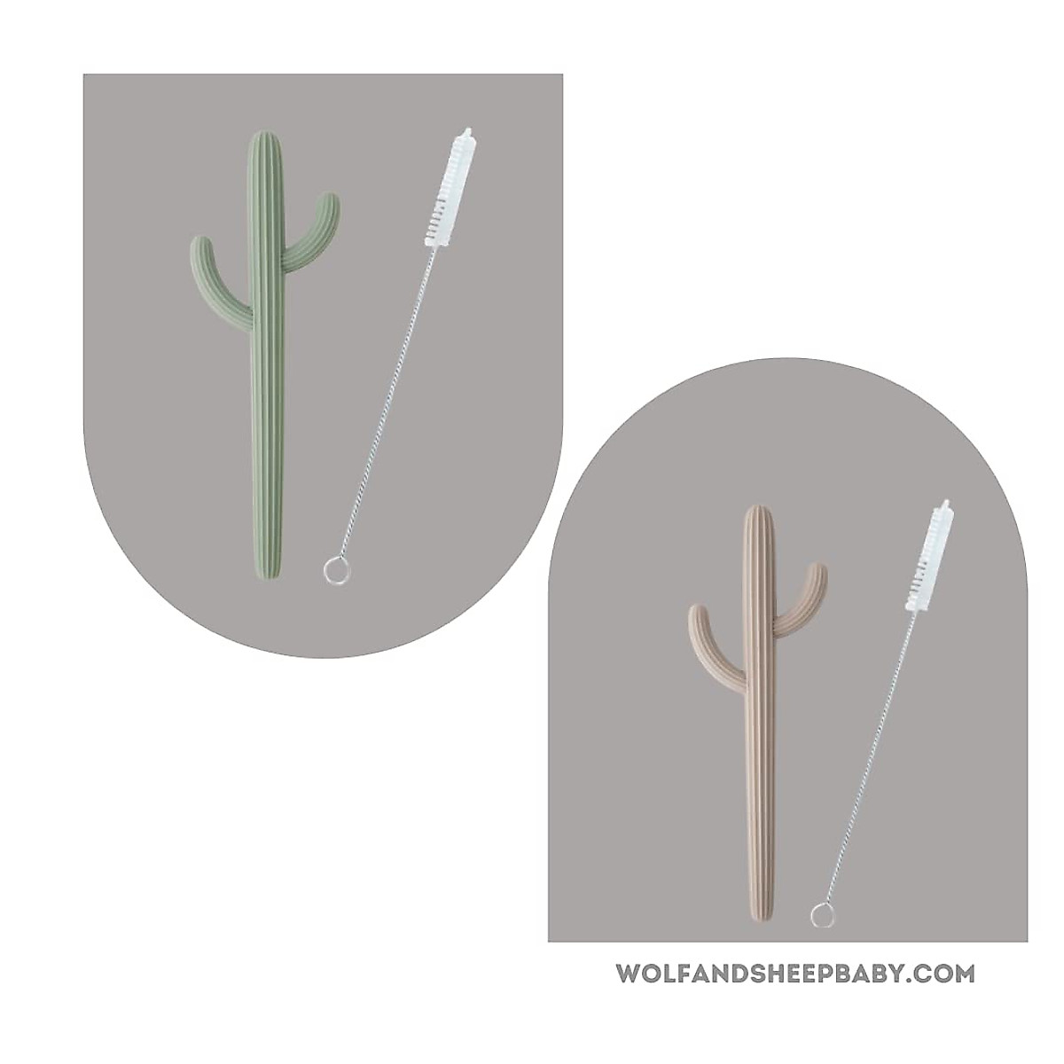 Hollow Teething Tube, Silicone teether, Ages 0+ BPA Free with Cleaning Brush, Teething Straws for Babies, freezable Baby teether, Teething Sticks for Babies(1 Pack) (Sahara) Wolf+Sheep