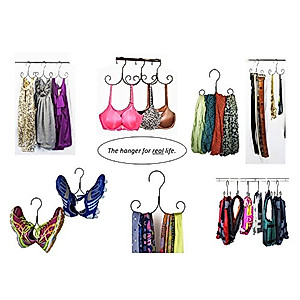 Non-Slip Cascading Hanger - Curly Hanger for Tank Tops, Sports Bra, Yoga Tops, Lingerie, Swimsuits by Boottique (Black- Set of 5)