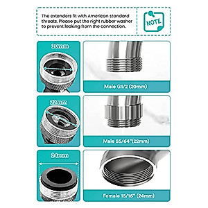 WIRELEL1080° Rotating Faucet Extender, Universal Splash Filter Faucet Aerator with 2 Water Flow Mode with Rubber Gaskets for Bathroom Kitchen Faucet