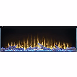 Napoleon Trivista Primis 60 3-Sided Electric Linear Fireplace - Built-in Design - Multi-Color Flames with Large Crystal Cubes and Natural Looking Birch Logs - NEFB60H-3SV