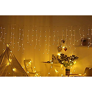 LED Solar Icicle String Lights,36Ft/11M 264 LEDs Waterproof Extendable Curtain Icicle Lights Plug in Fairy String Lights Christmas Lights for Bedroom Patio Yard Garden Wedding Party(Warm White)