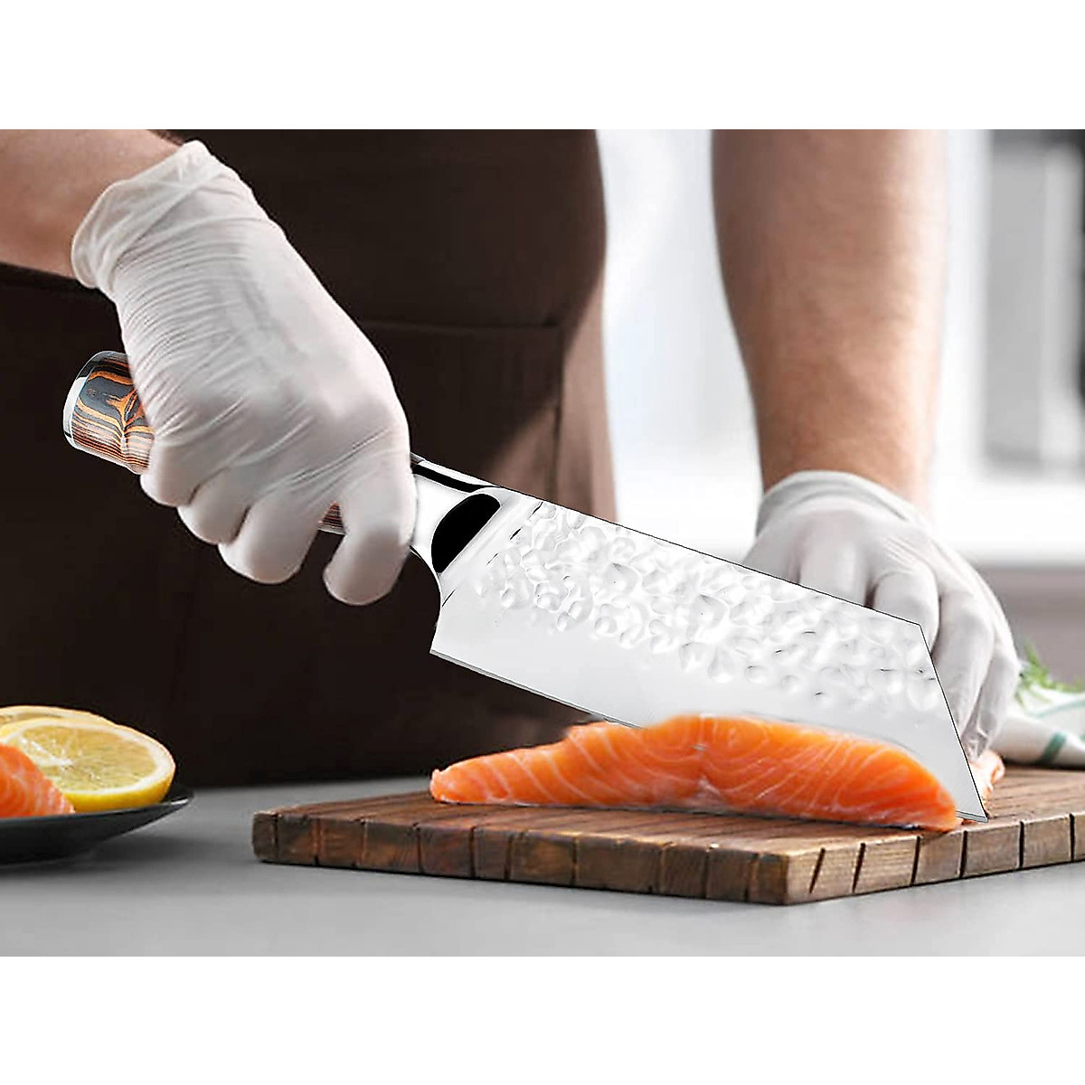 Kitory Kiritsuke Chef Knife 5.5", Small Japanese Kitchen Knives, HC German Stainless Steel, Hammered Finish Blade, Pakkawood Handle Cooking Cutlery 2025 Gifts for Home&Restaurant