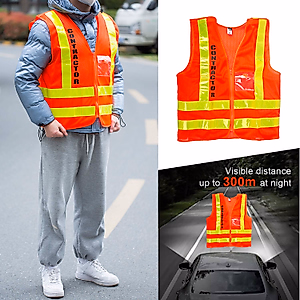 KITCHDAY NYCTA Contractor High Visibility Reflective Safety Vest with Zipper and Pocket Orange (Large)