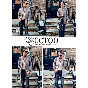 CCTOO Women's Coat Casual Open Front Blazer Long Sleeve Stand Collar Solid Trench Business Work Office Jacket Outwear Coffee X-Small