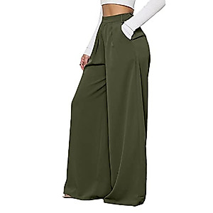 LYANER Women's High Waisted Wide Leg Palazzo Pants Hidden Zipper Loose Casual Trousers Army Green Medium